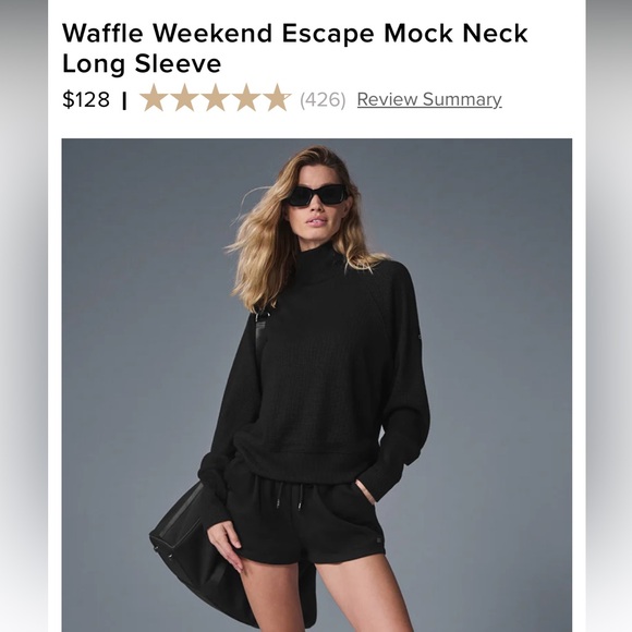 ALO Yoga | Tops | Alo Waffle Weekend Escape Black Mock Neck Long Sleeve ...